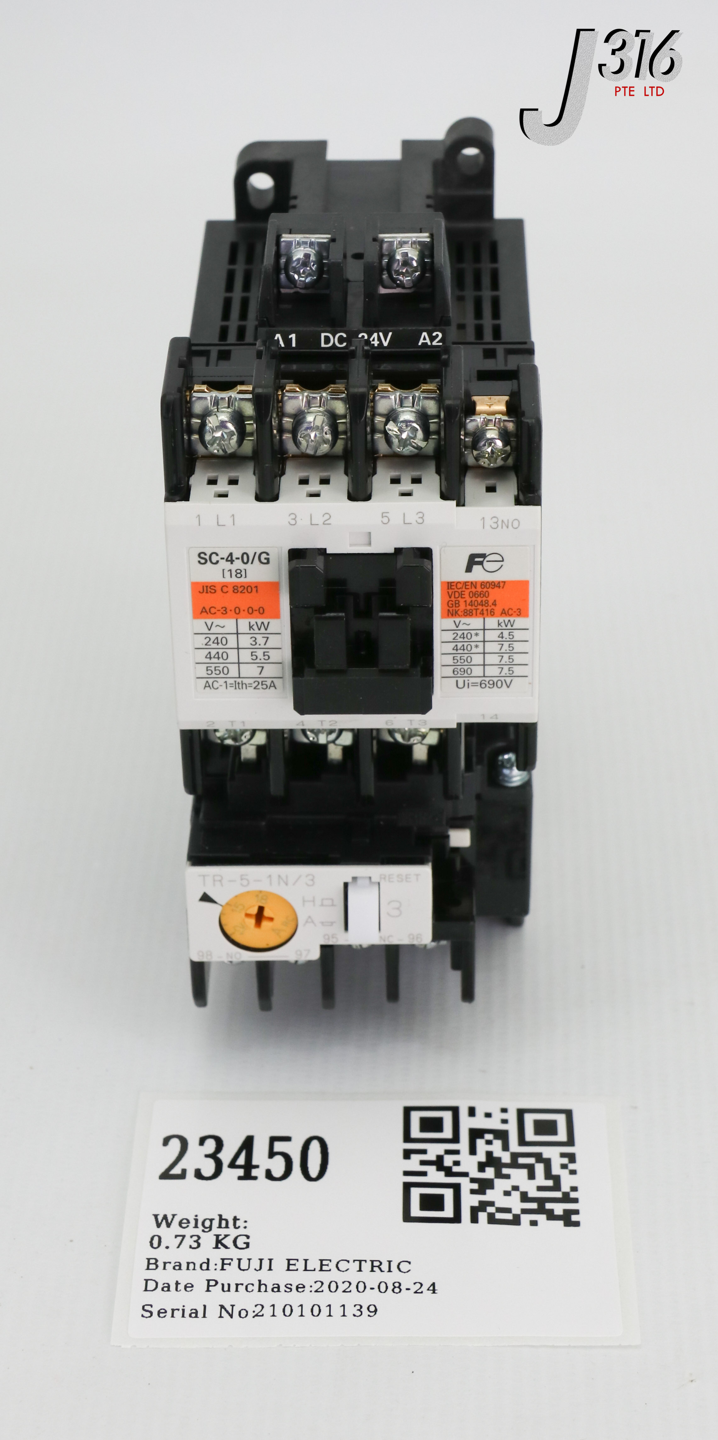 23450 FUJI ELECTRIC MAGNETIC CONTACTOR COIL DC 24V SC18AG W TR 5 1N